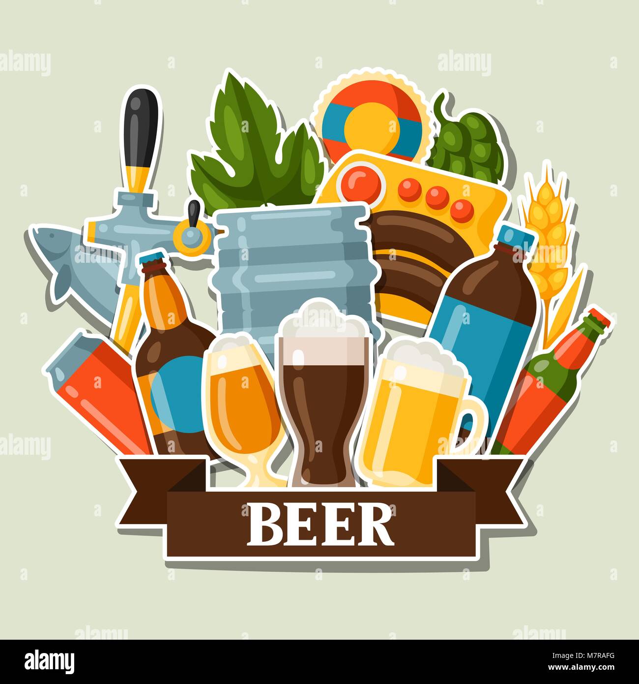 Background design with beer stickers and objects Stock Vector Image ...