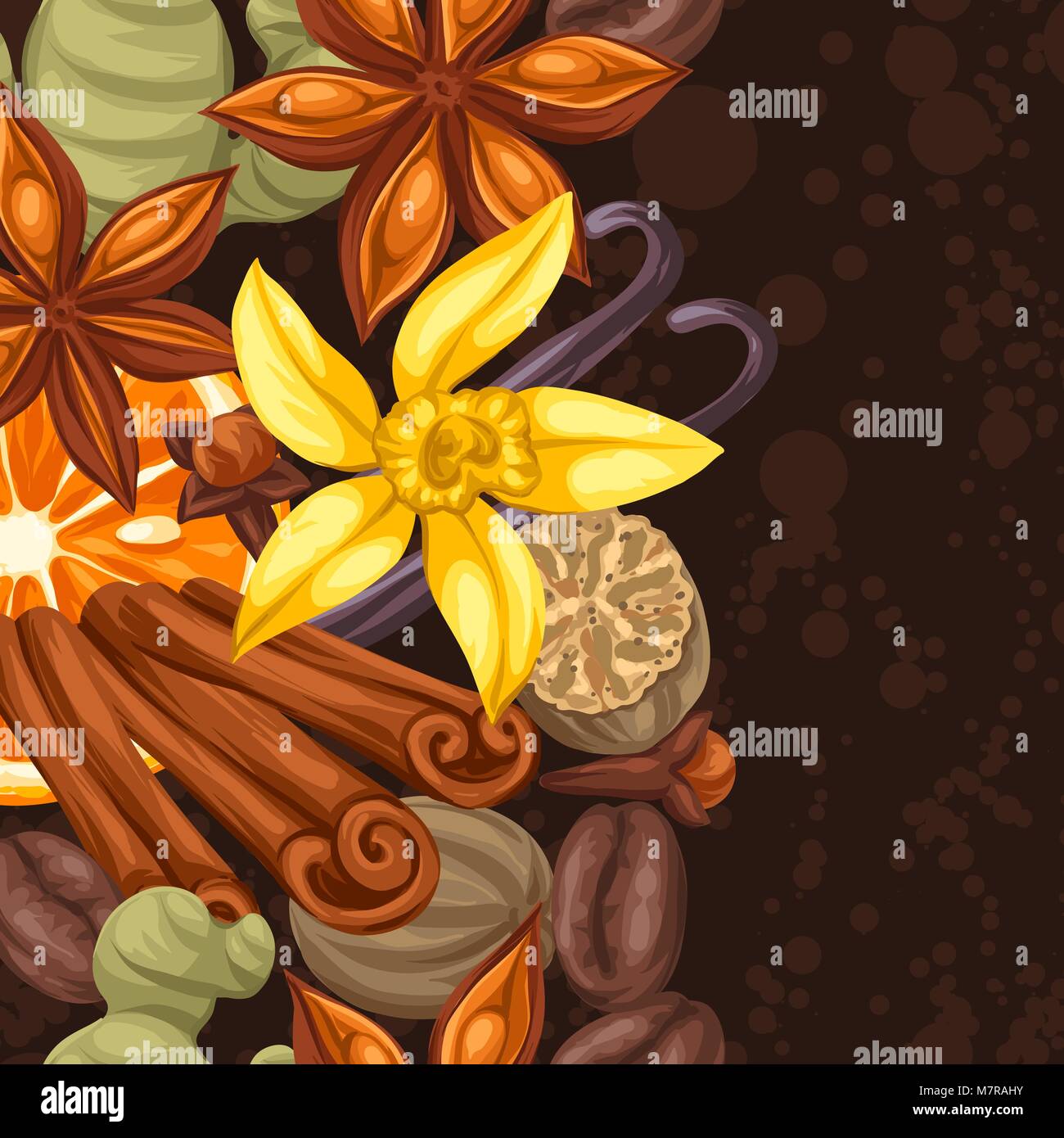 Seamless border with various spices. Illustration of anise, cloves ...