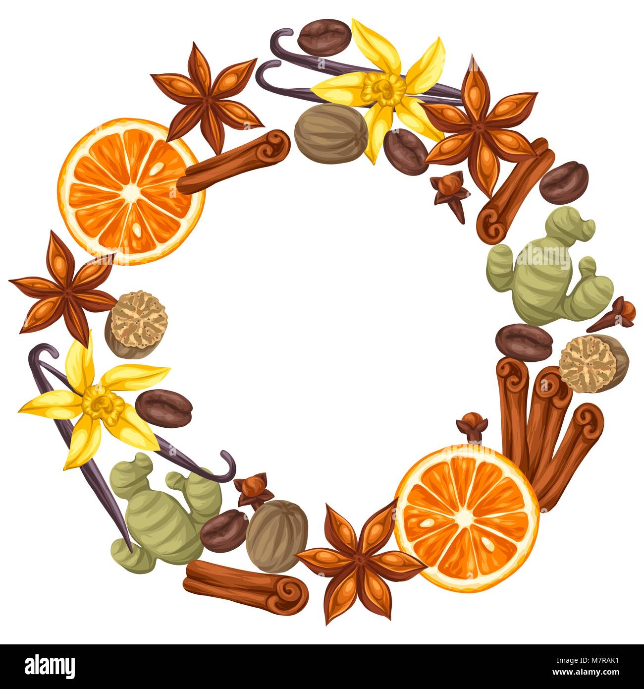 Frame design with various spices. Illustration of anise, cloves ...
