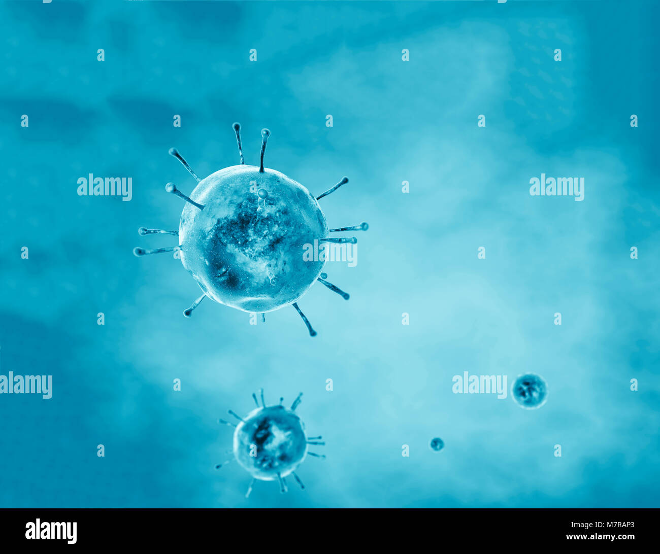 Virus, flu, view of a virus under a microscope, infectious disease ...