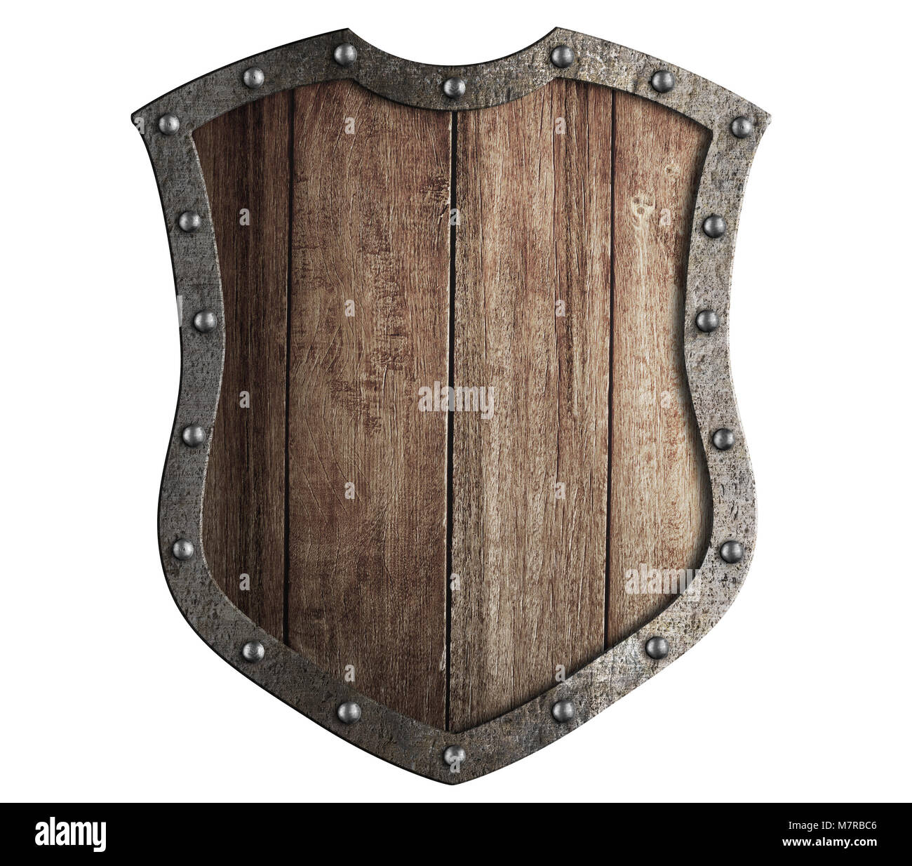Wooden medieval shield with metal frame isolated on white Stock Photo ...
