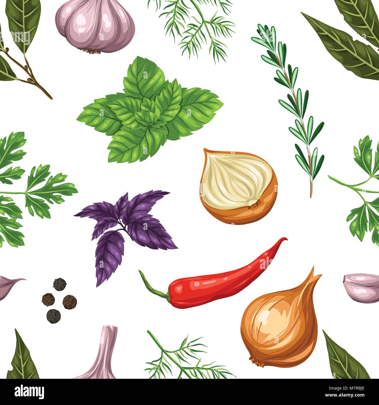 Seamless pattern with various herbs and spices Stock Vector Image & Art - Alamy