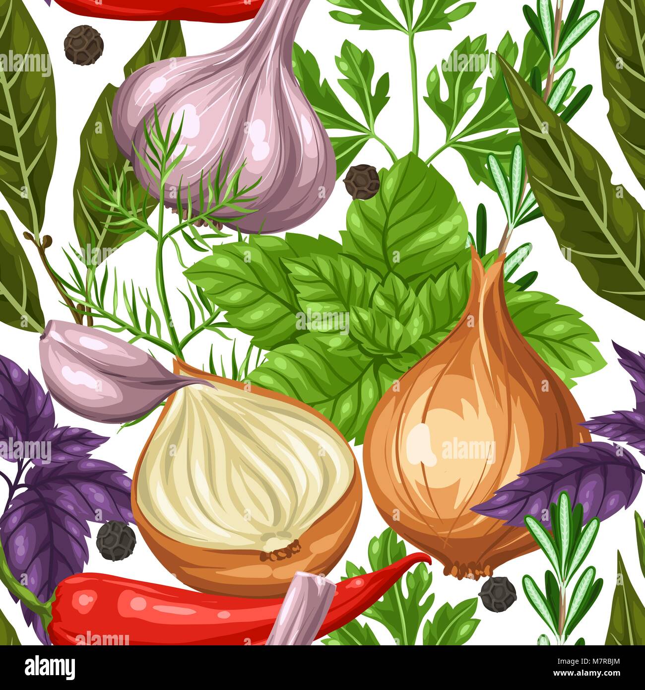 Seamless pattern with various herbs and spices Stock Vector Image & Art - Alamy