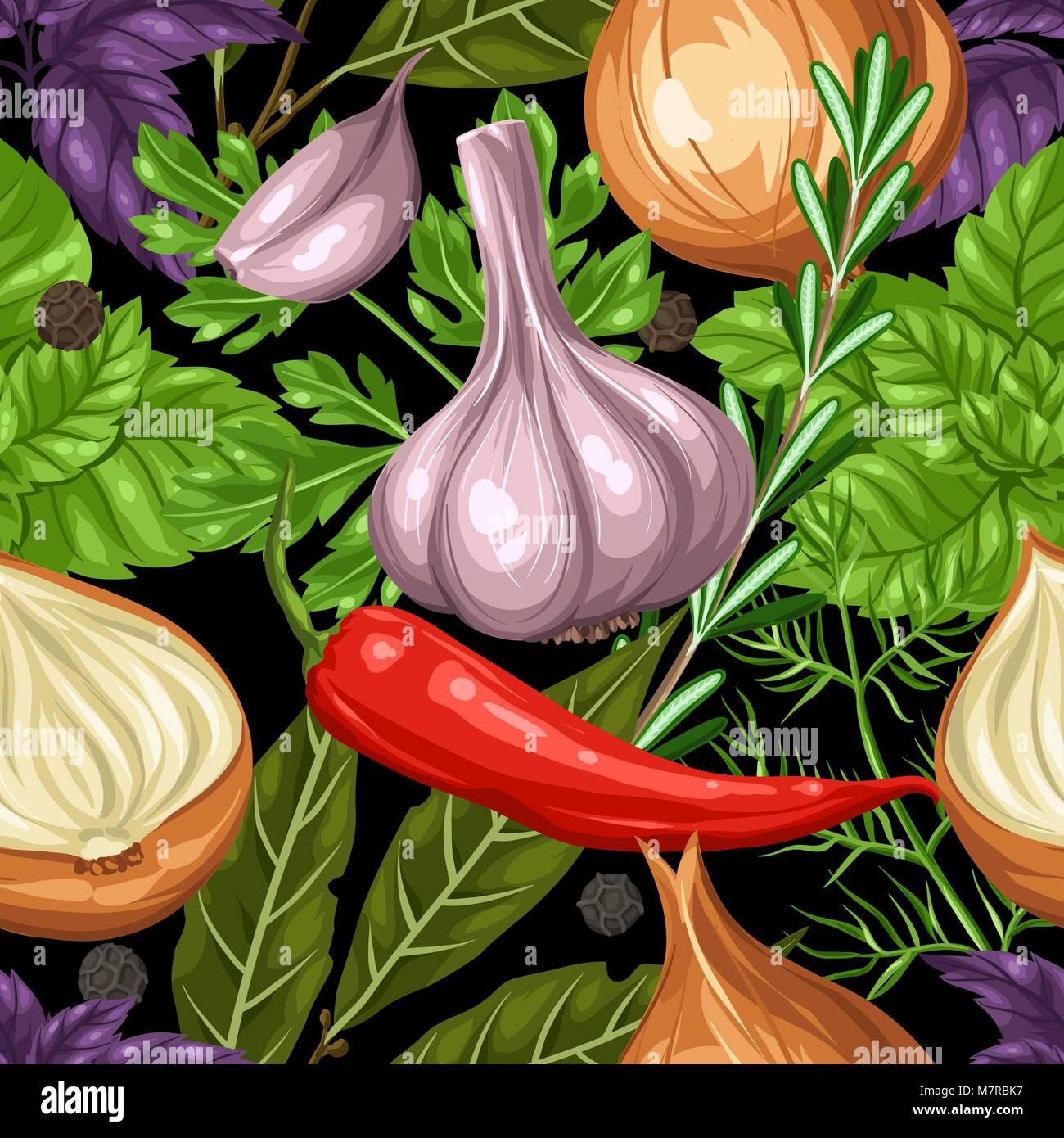 Seamless pattern with various herbs and spices Stock Vector Image & Art - Alamy