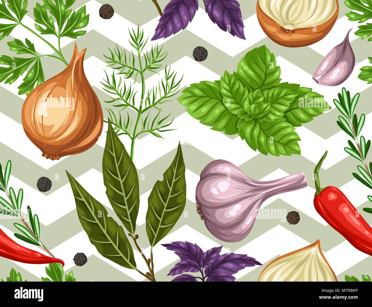Seamless pattern with various herbs and spices Stock Vector Image & Art - Alamy