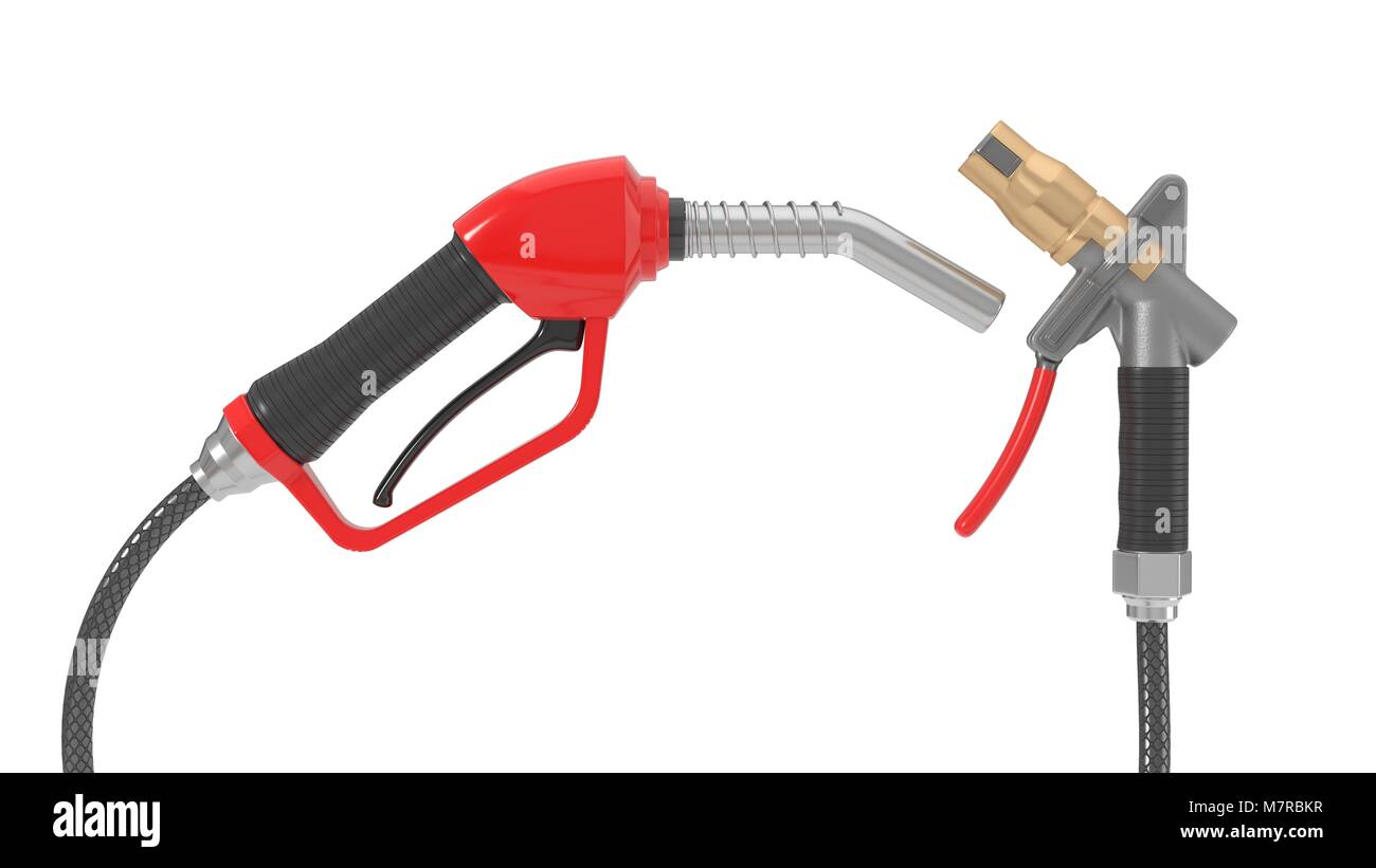 red fuel nozzle and gas pump nozzle. 3d illustration Stock Photo - Alamy