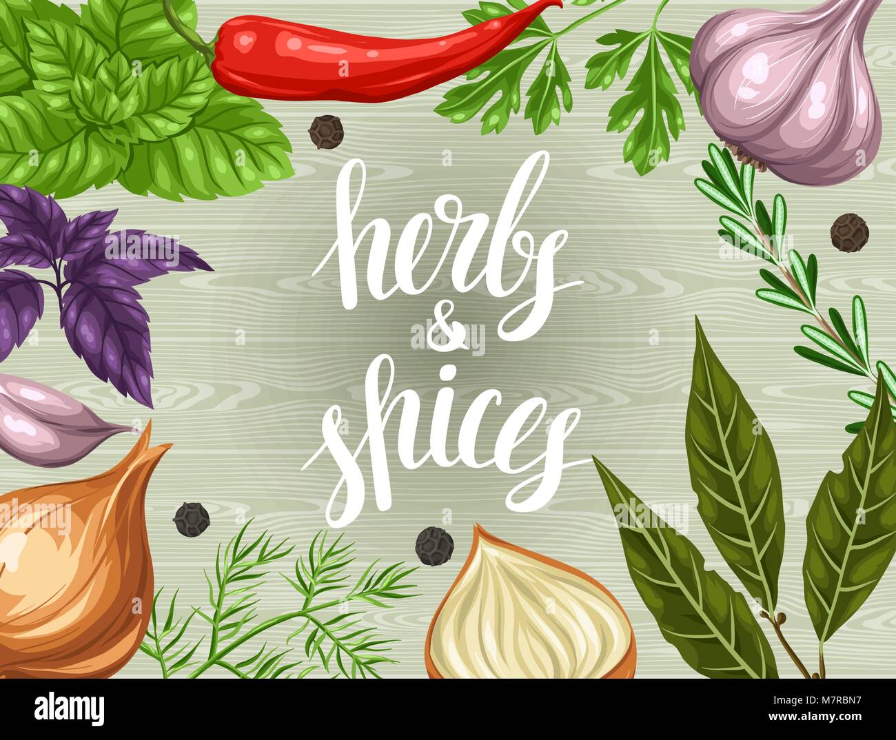 Background design with various herbs and spices Stock Vector Image ...