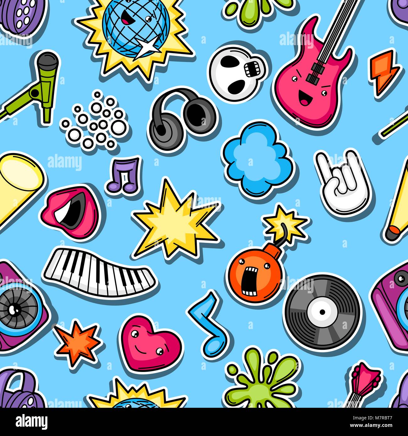 Music party kawaii seamless pattern. Musical instruments, symbols and ...
