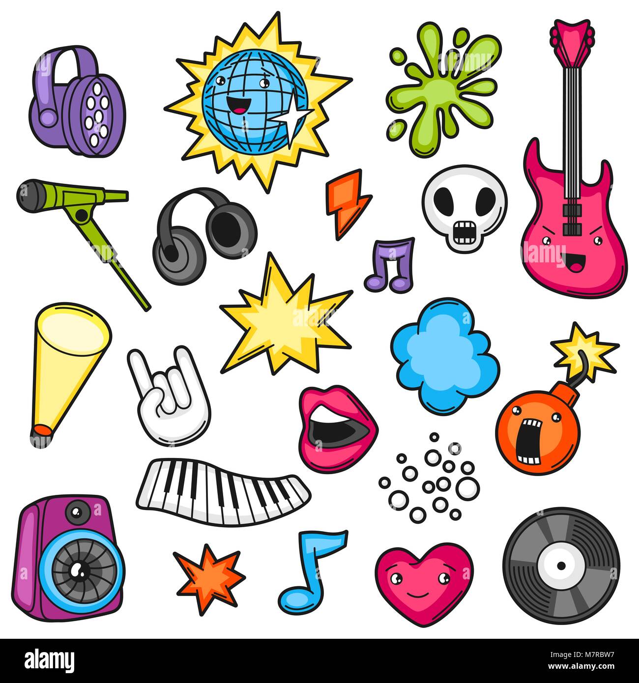 Music party kawaii set. Musical instruments, symbols and objects in ...