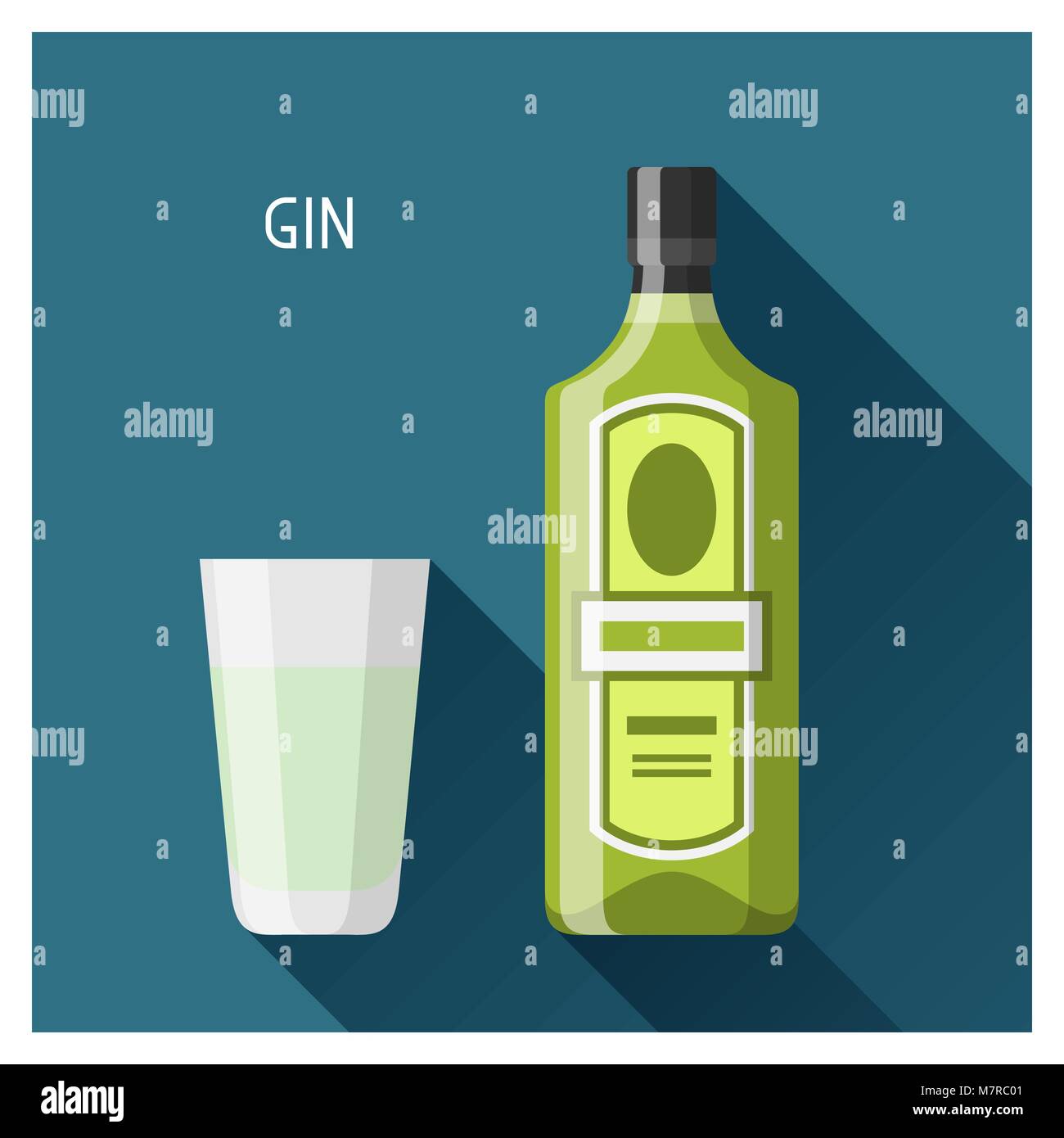 Bottle and glass of gin in flat design style Stock Vector Image & Art ...