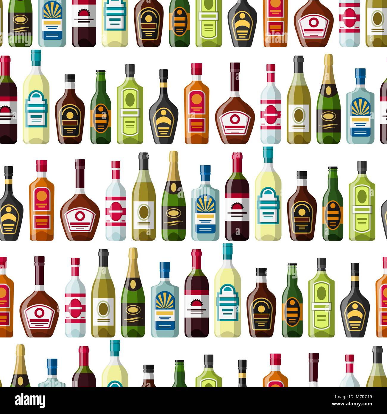 Alcohol drinks seamless pattern. Bottles for restaurants and bars Stock ...