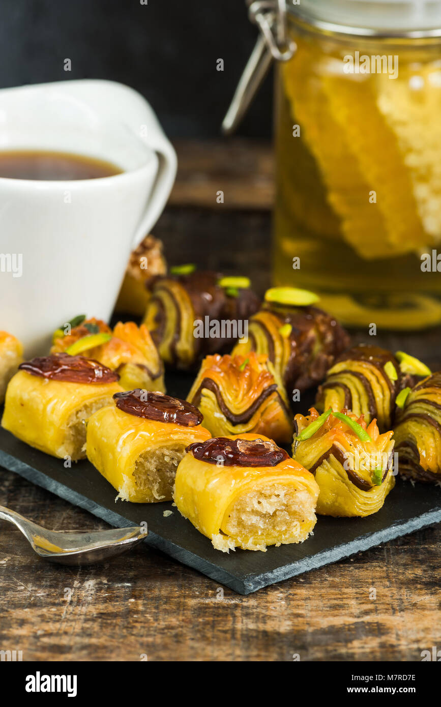 Selection of middle Eastern sweets - with almonds, cashew and pistachio ...
