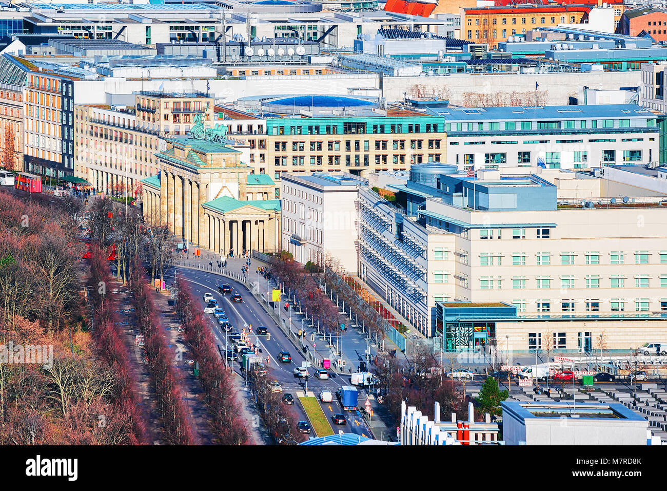 Cityscape with Unter den Linden Street and Brandenburg Gate in the ...