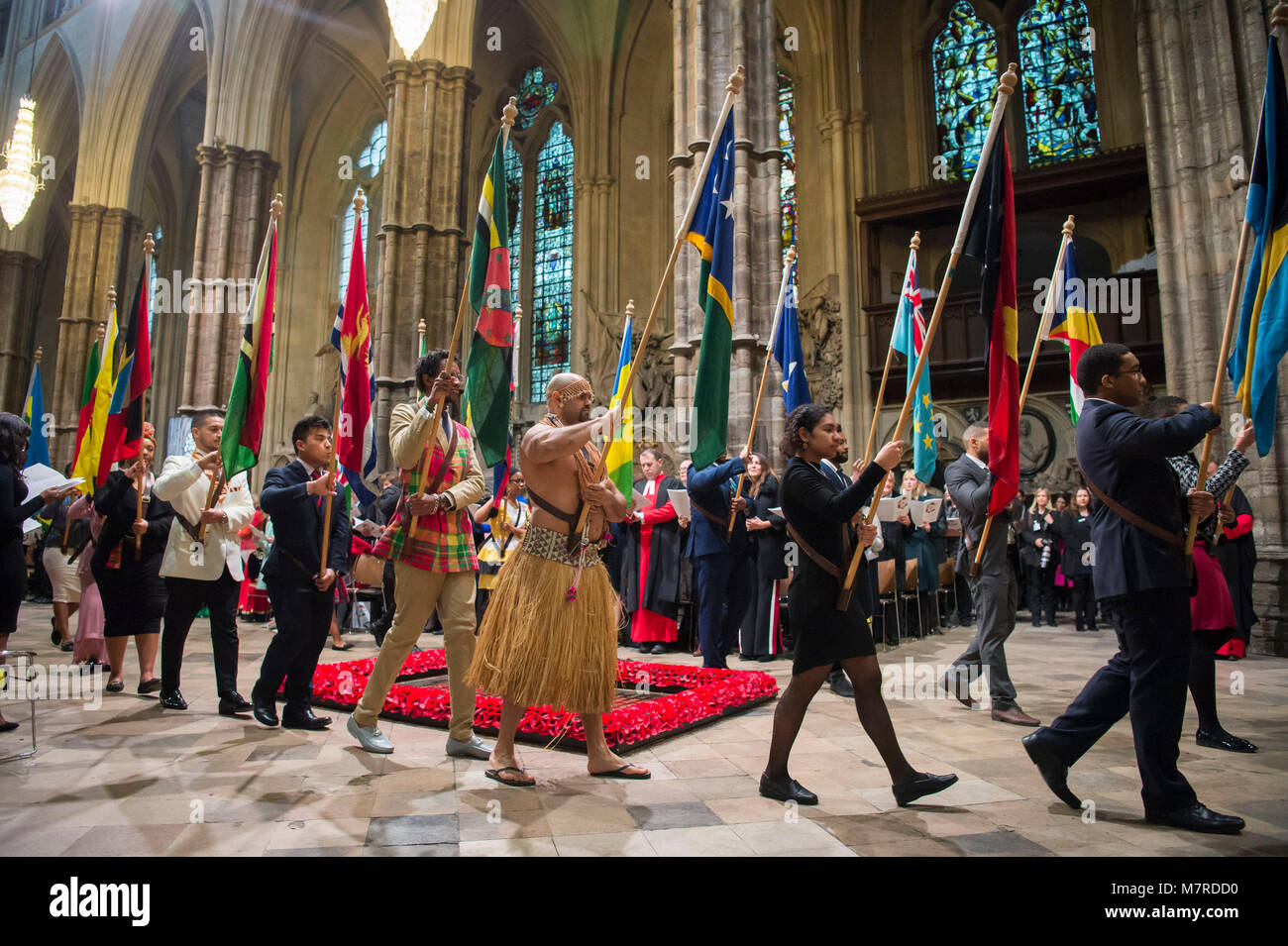 Flags of the Commonwealth being paraded during the Commonwealth Service ...