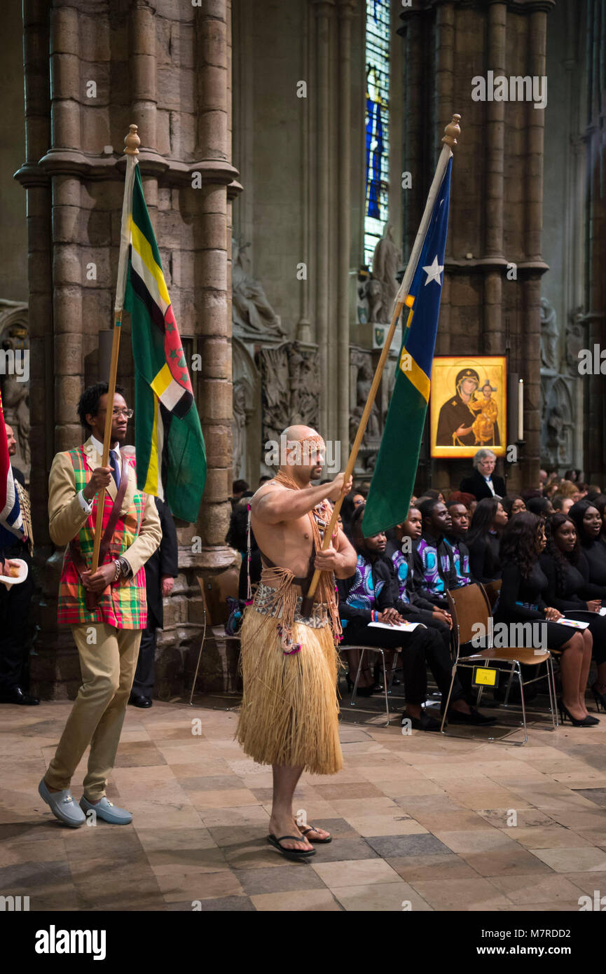 Flags of the Commonwealth being paraded during the Commonwealth Service ...