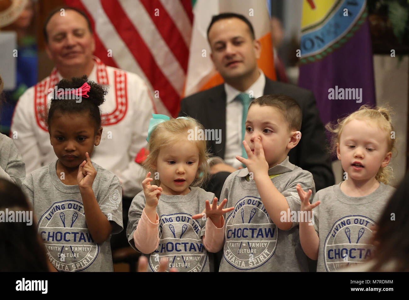 Taoiseach Leo Varadkar watches children from the Choctaw Nation child ...