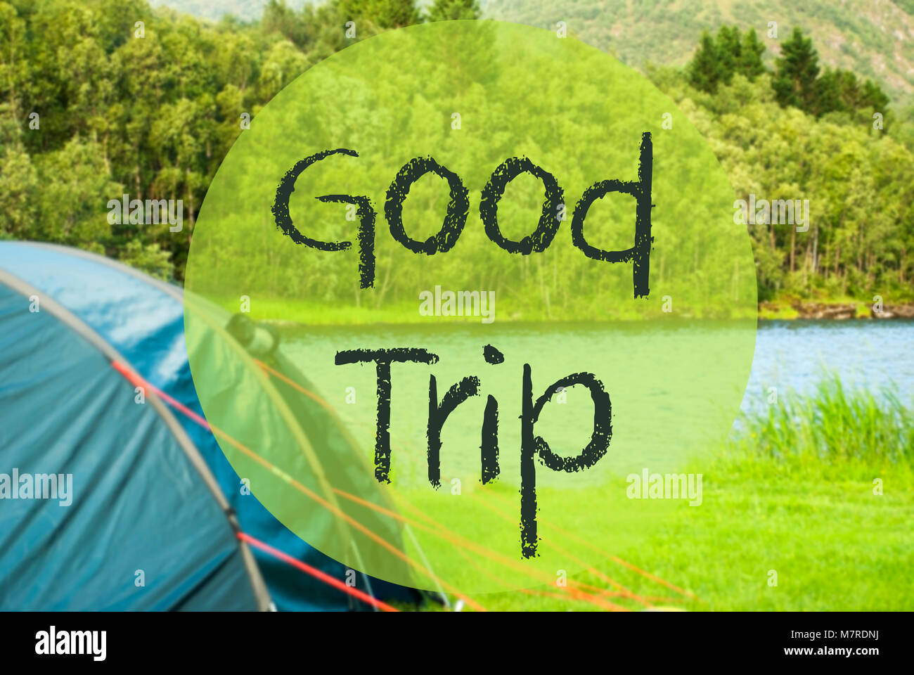 Lake Camping, Text Good Trip Stock Photo - Alamy