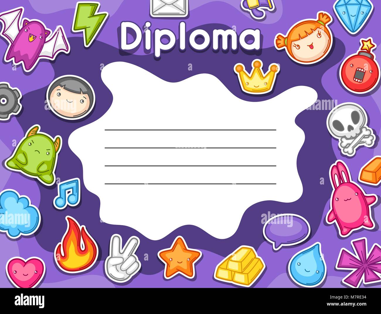 Game kawaii diploma. Cute gaming design elements, objects and symbols ...