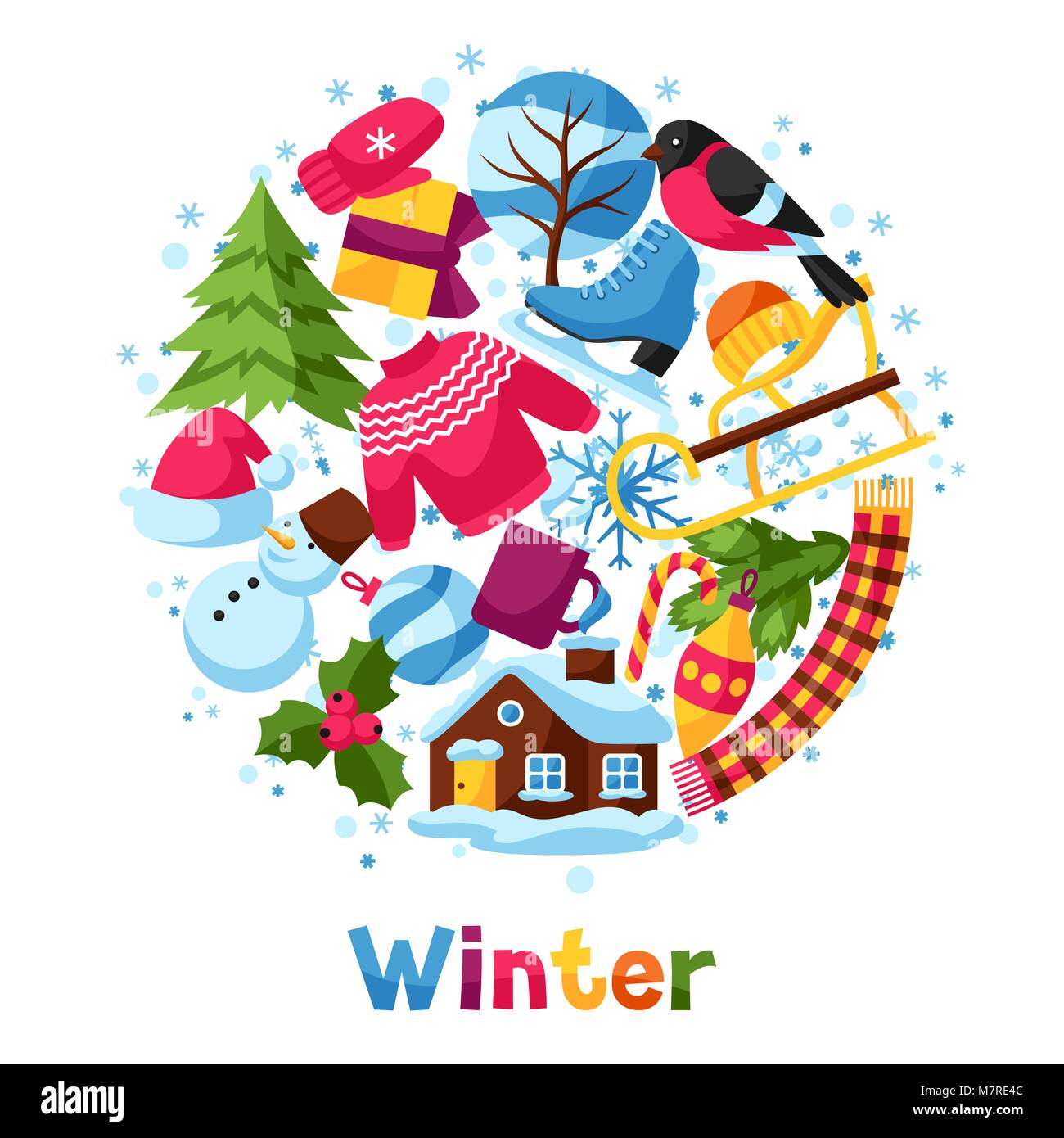 Background with winter objects. Merry Christmas, Happy New Year holiday ...