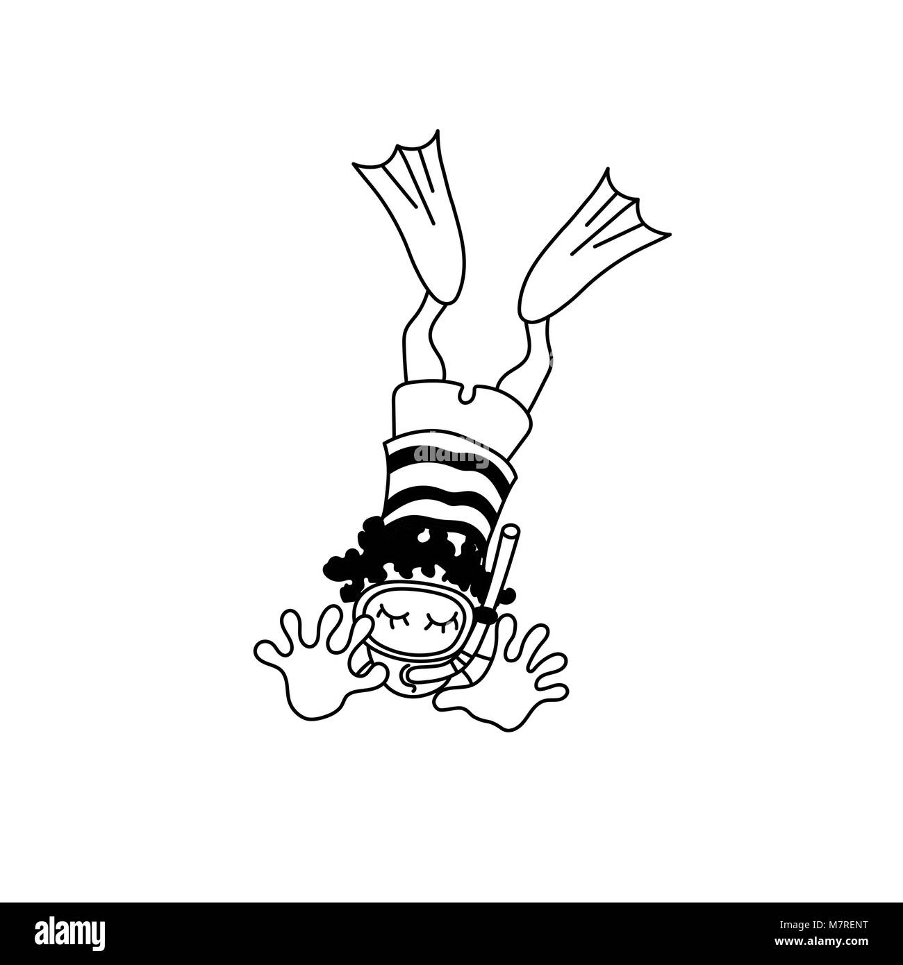 Scuba diver cartoon illustration Black and White Stock Photos & Images ...