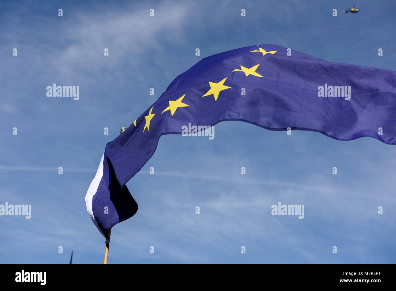 EU flag floating in the air during the Unite for Europe march - anti ...