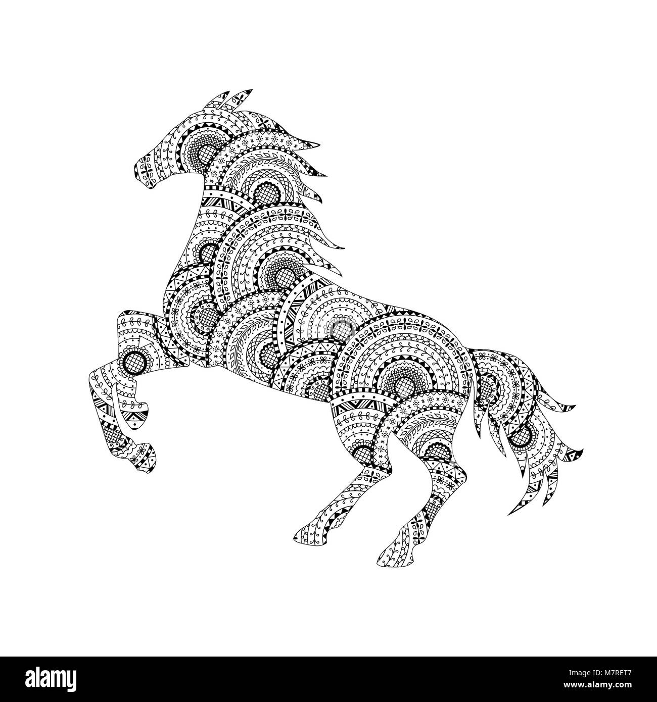 Vector illustration of horse silhouette from black and white mandalas ...