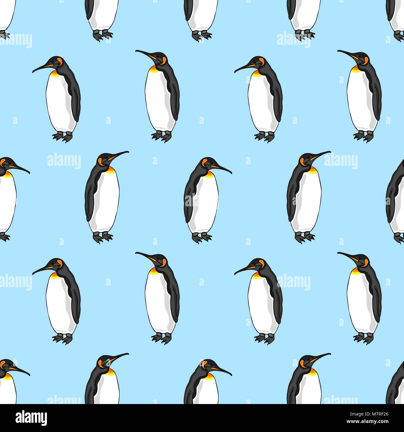 vector seamless pattern of penguin on blue background. Illustration of ...