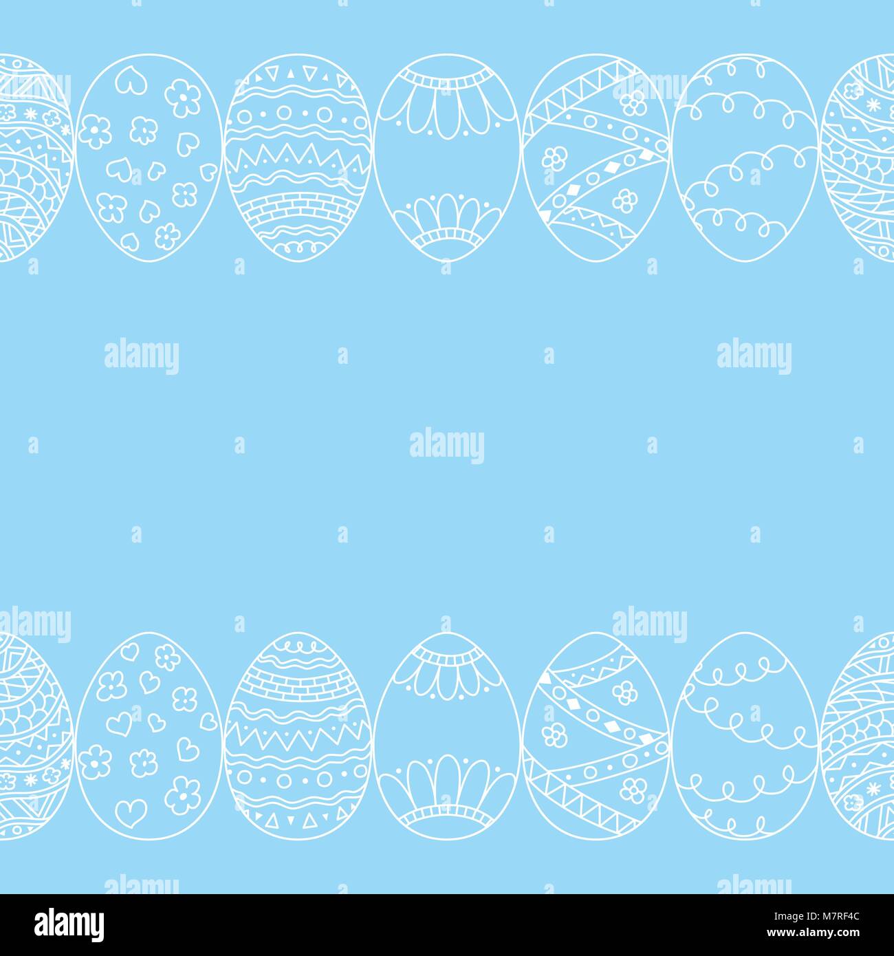 Seamless decorative border of hand drawn easter egg. Line art design ...