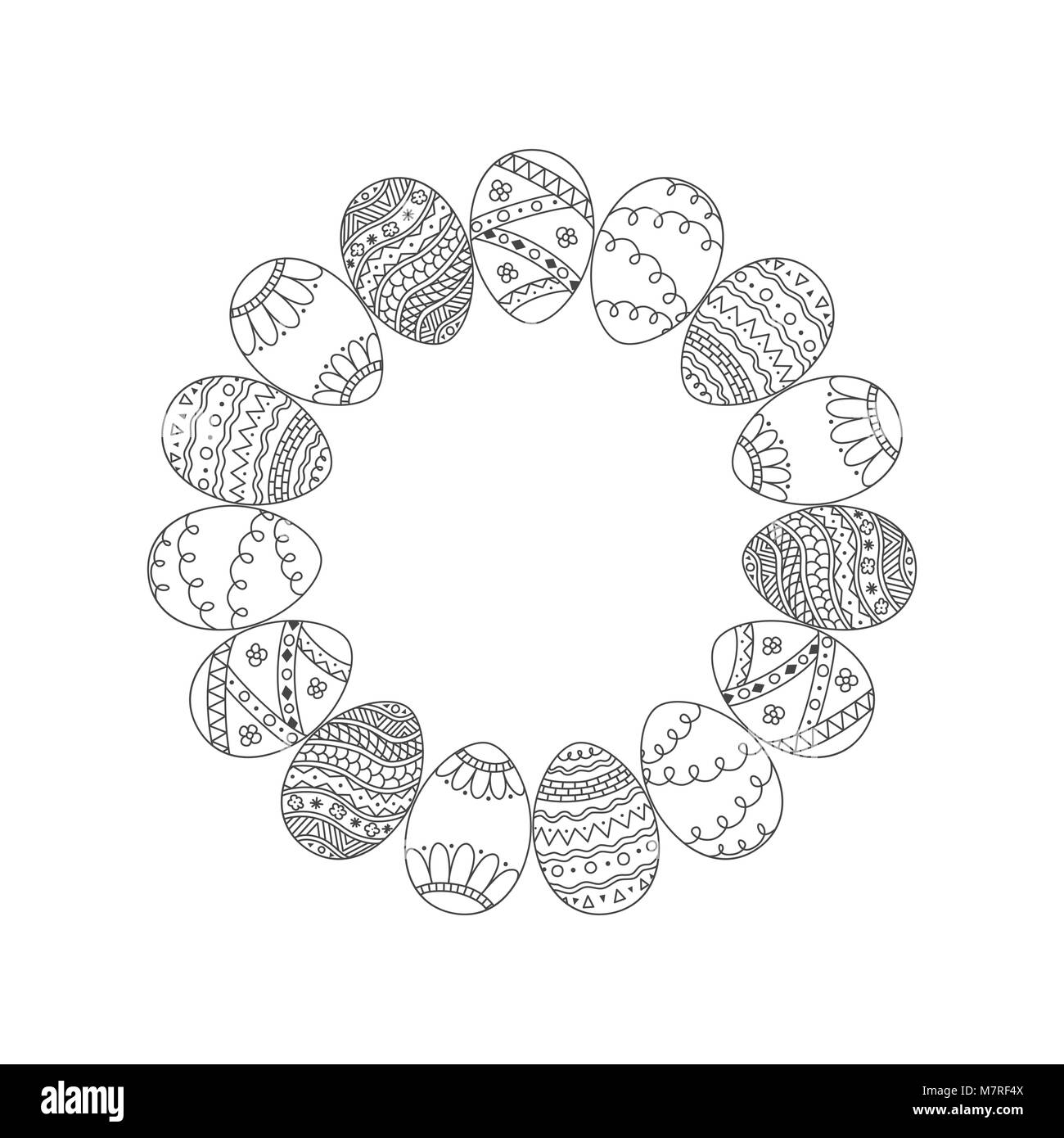 Vector round frame from hand drawing Easter eggs. Easter invitation ...