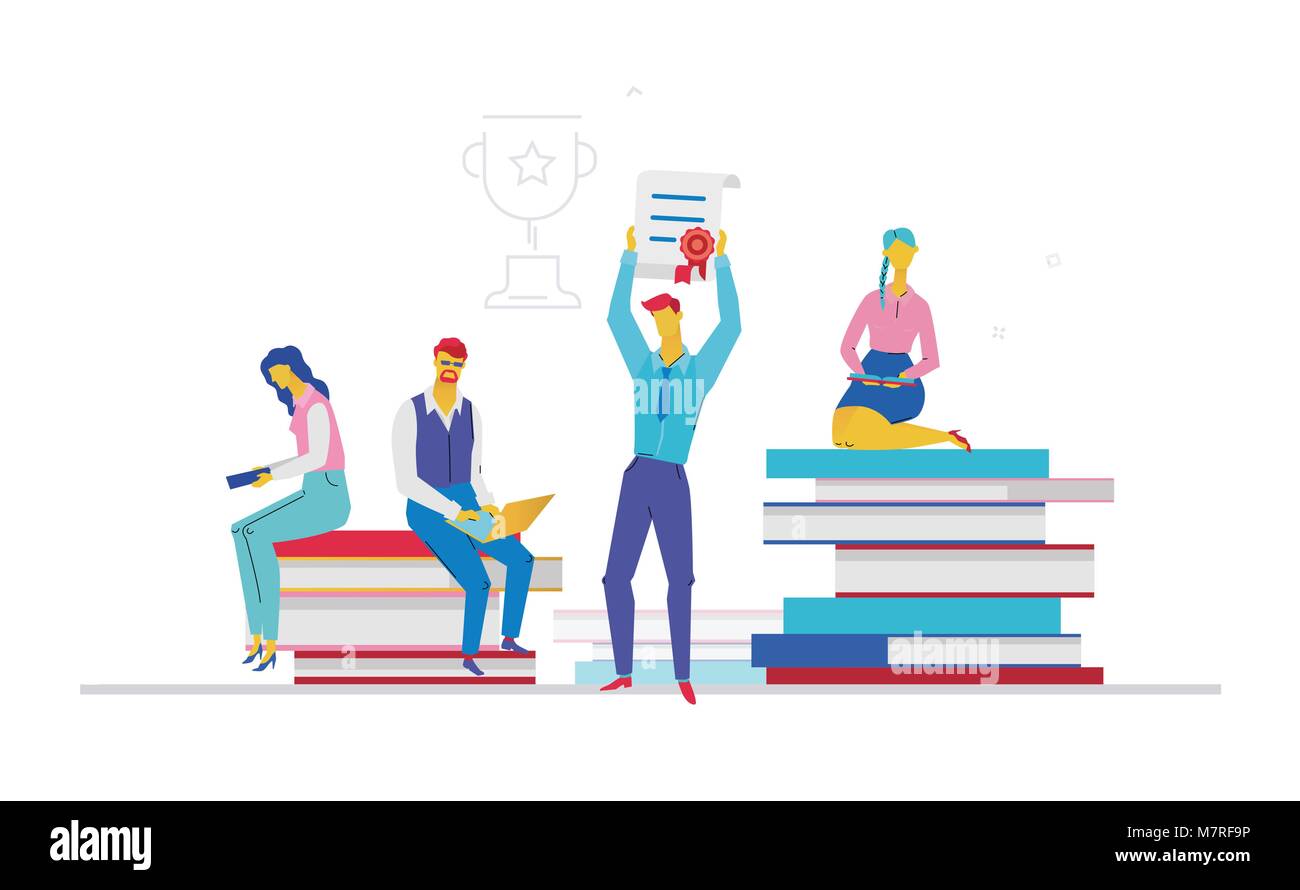 Business team getting a certificate - flat design style colorful ...