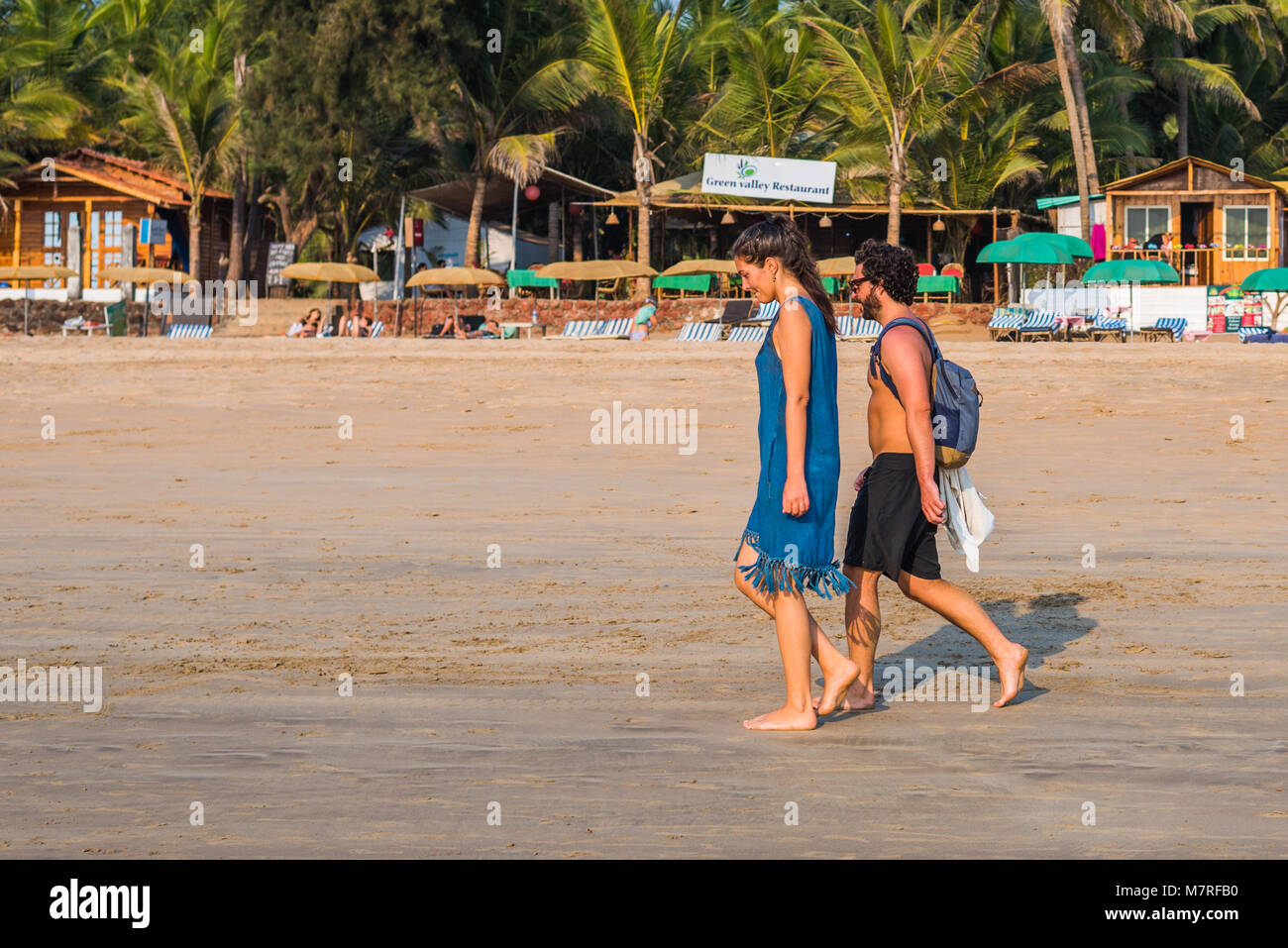 Agonda Beach, Goa/India- March 2 2019: Tourists and families relaxing ...