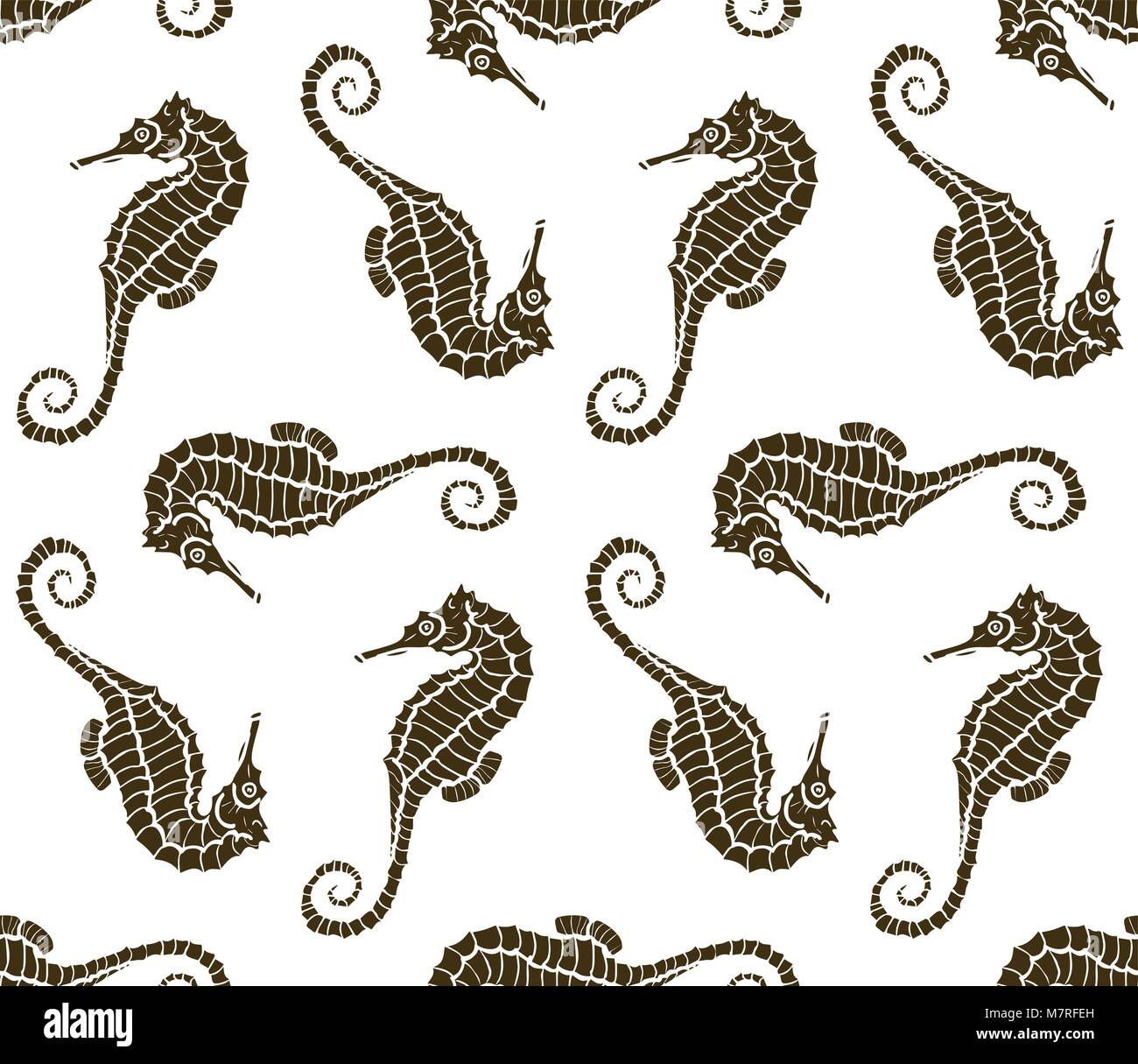 seamless pattern from seahorse silhouette. Vector hippocampus Stock ...