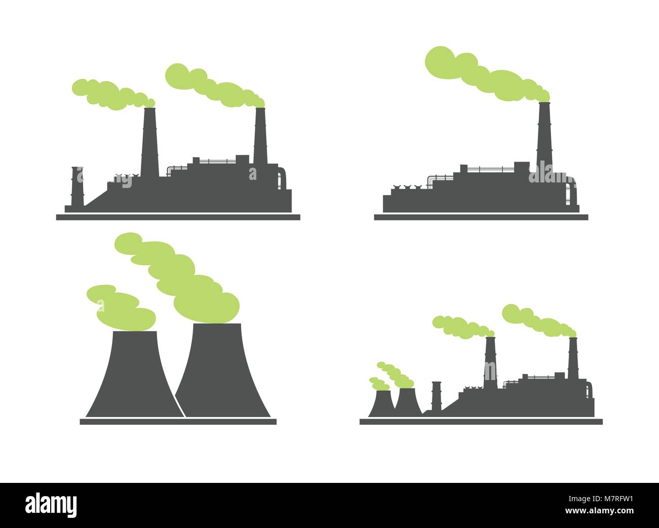 Set of industry factory building icons. Plant and factory, power and ...