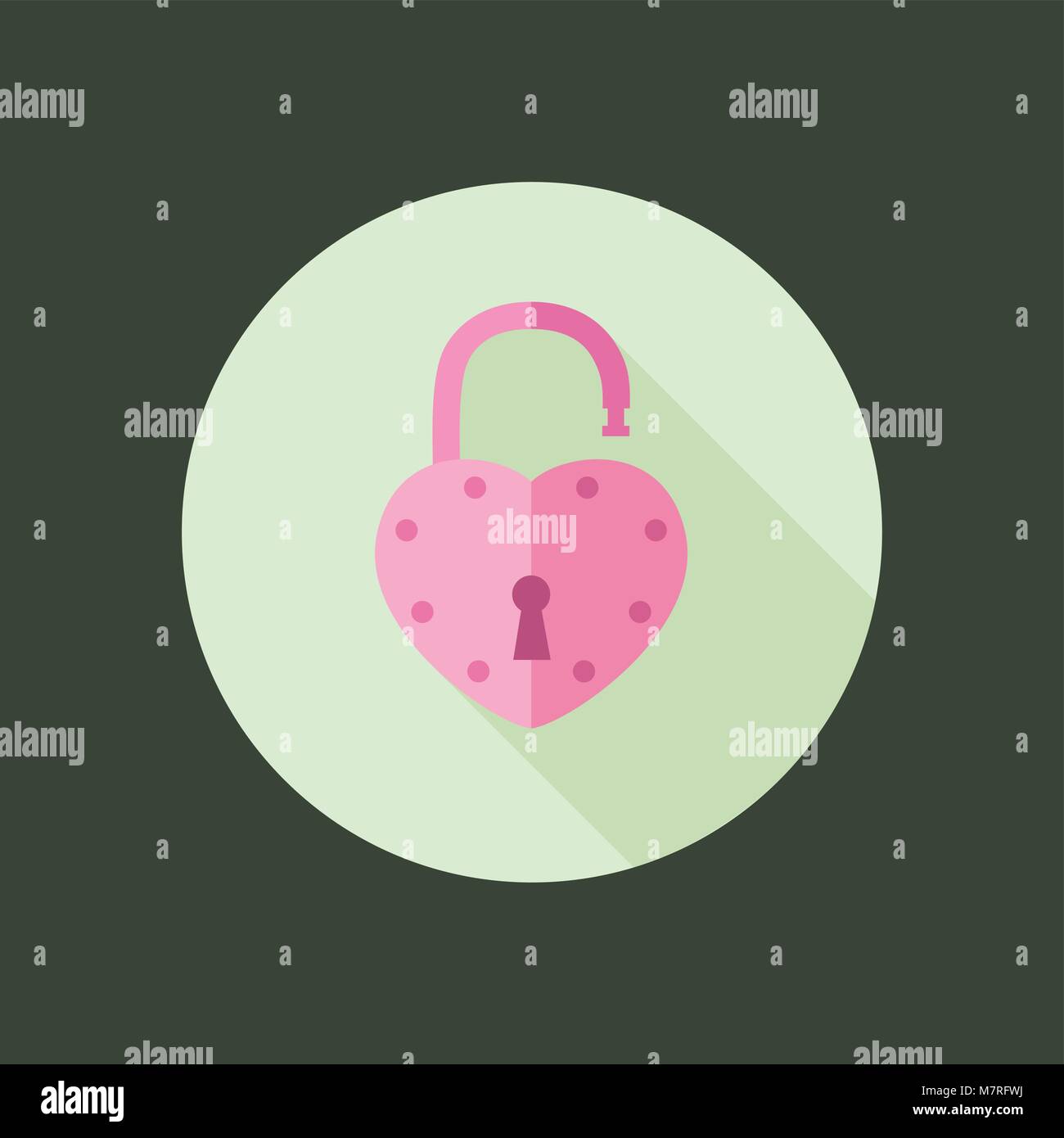 Heart Padlock open in Circle Icon. Flat Design Vector Illustration with ...