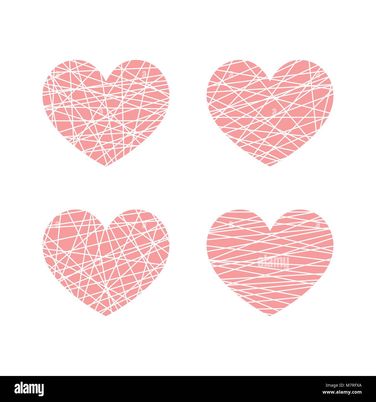 Set of vector linear graphic stylized hearts. Symbol of love and ...