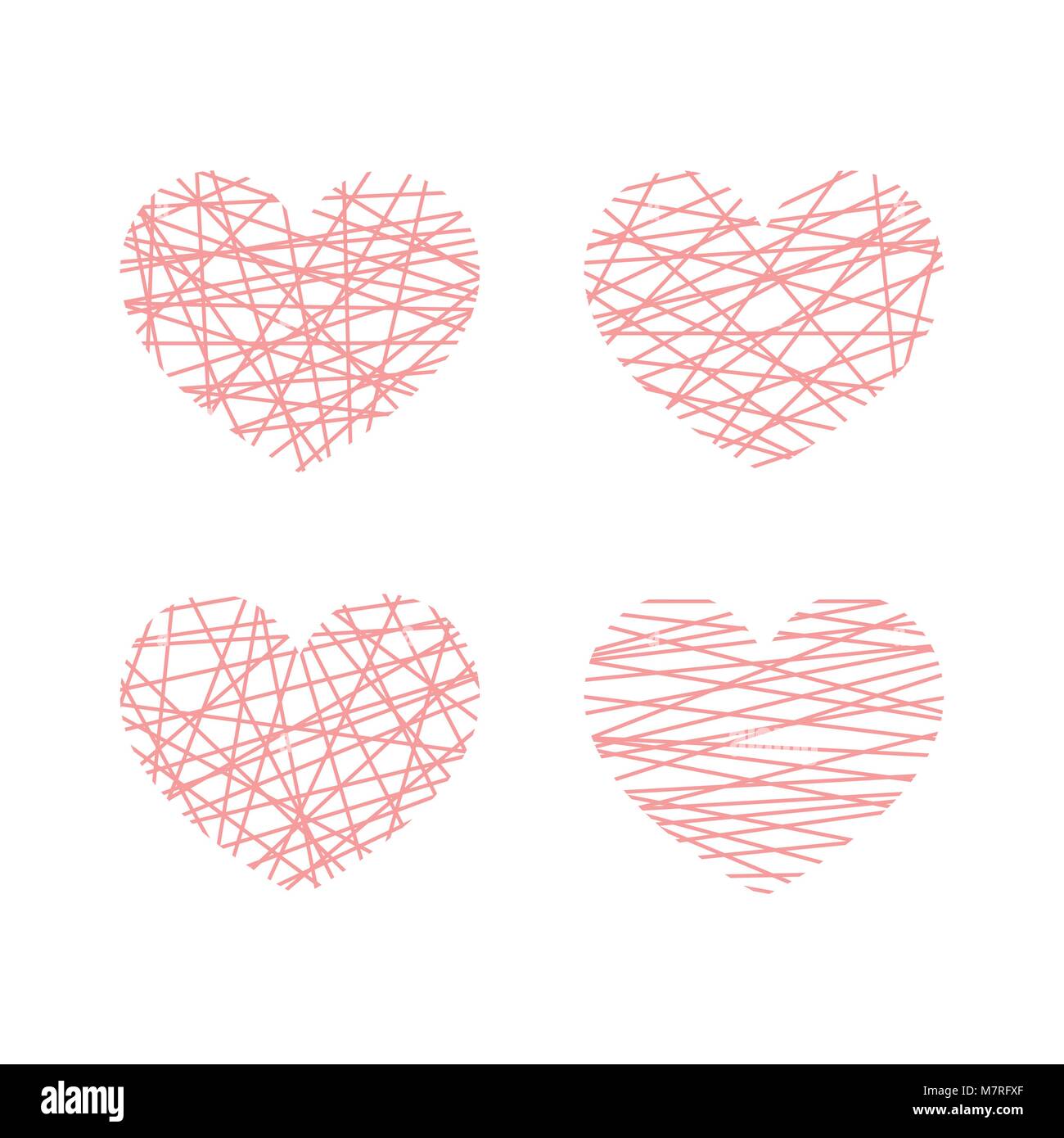 Set of vector linear graphic stylized hearts. Symbol of love and ...