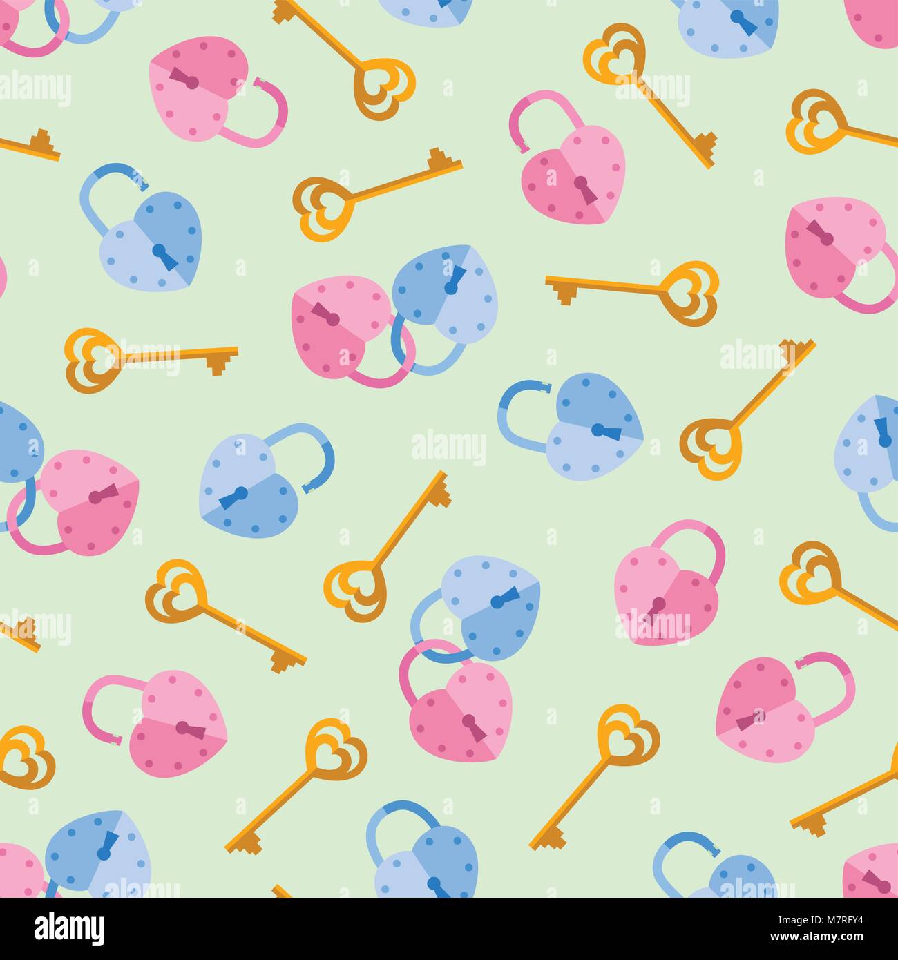 seamless pattern from padlock couple, key with heart shape. Vector ...