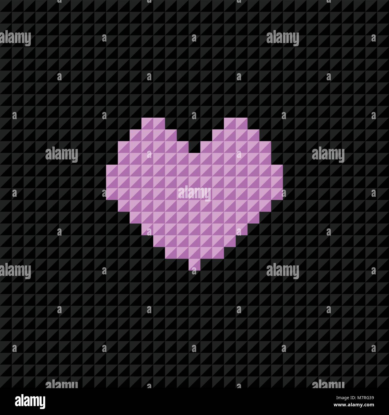 Vector Pixel Art heart on black pixel background. Symbol of love ...