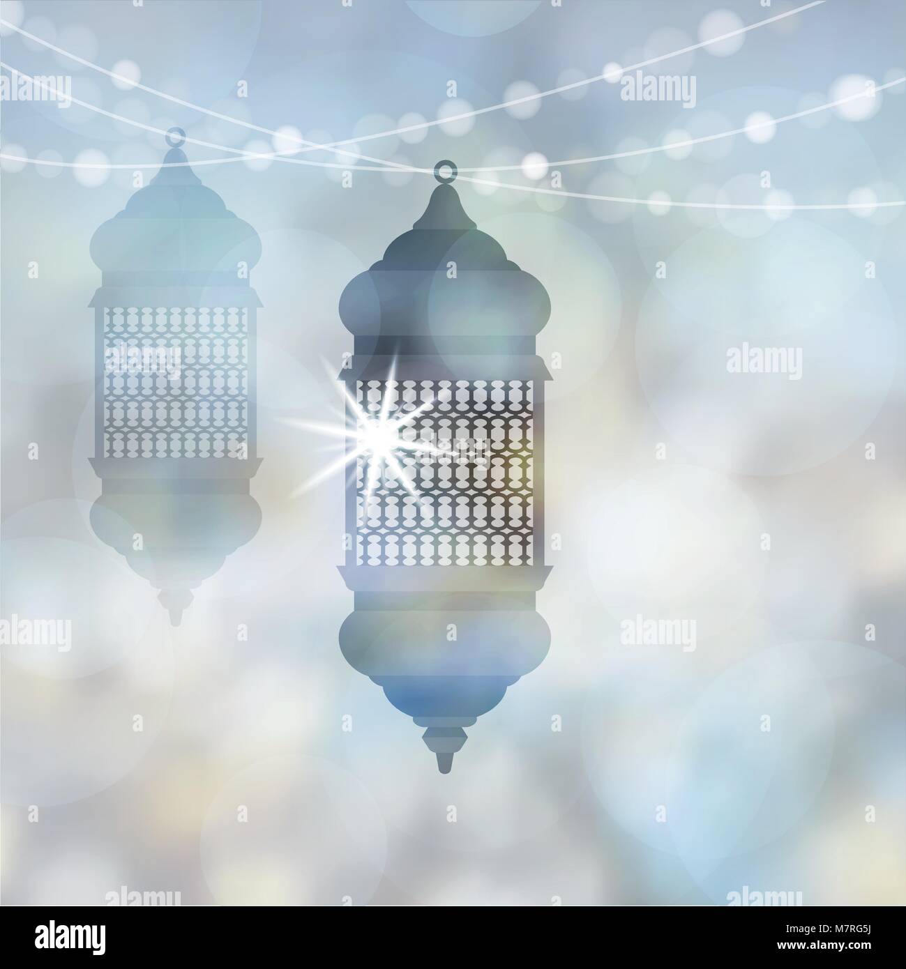 Illuminated arabic lamps, lanterns with string of lights. Modern ...