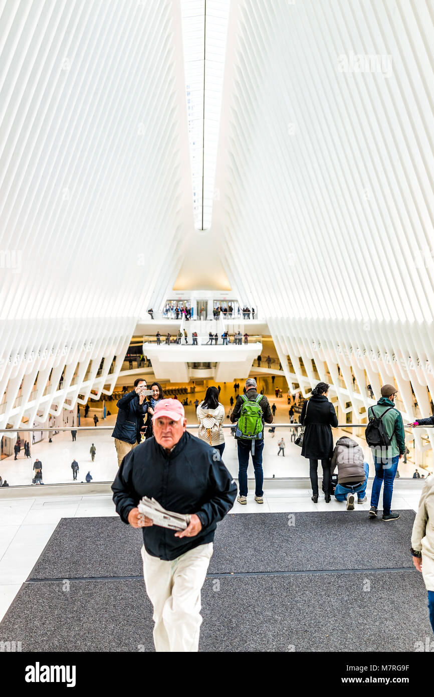 New York City, USA - October 30, 2017: People in The Oculus ...