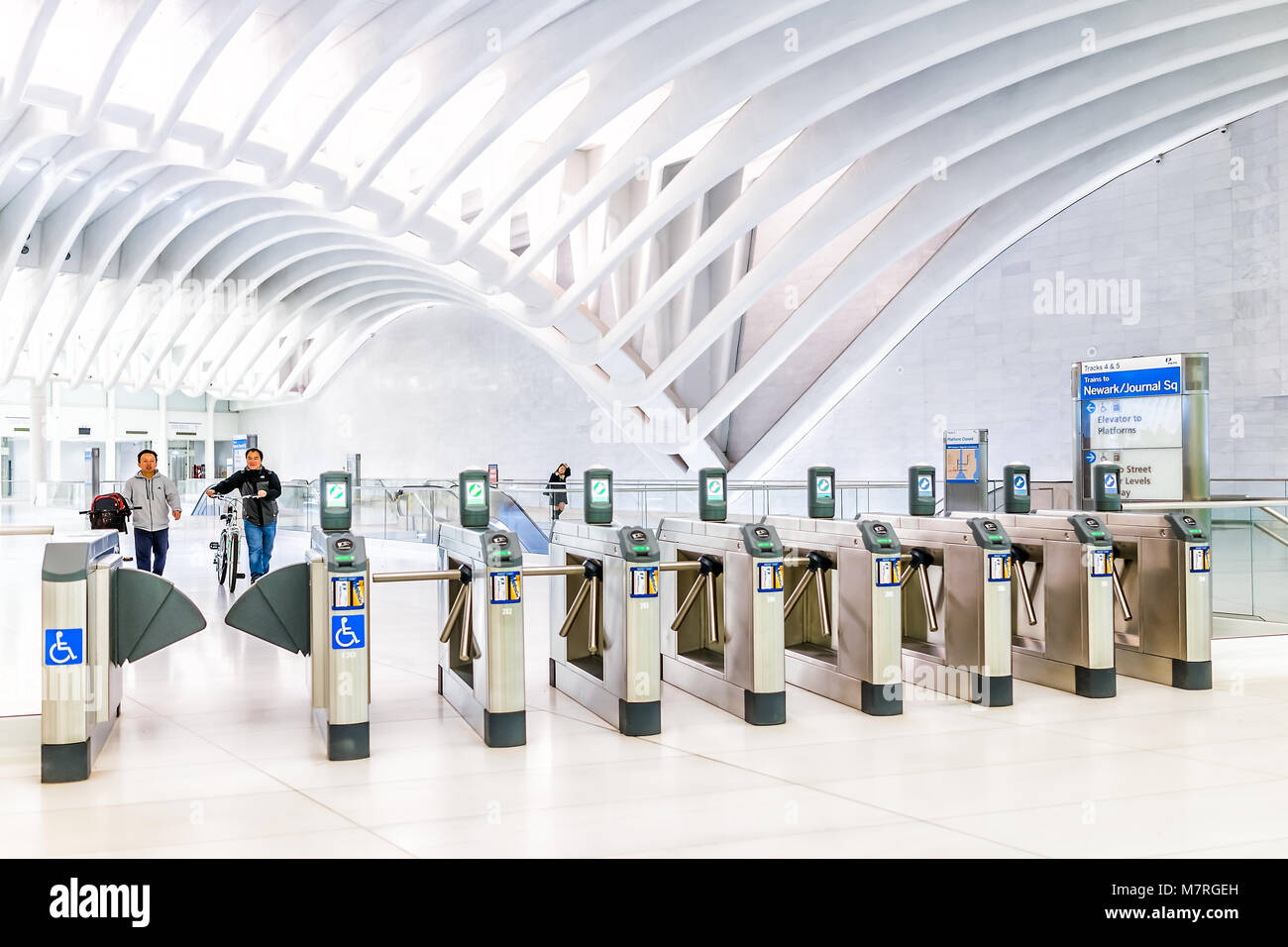 New York City, USA - October 30, 2017: People in The Oculus ...