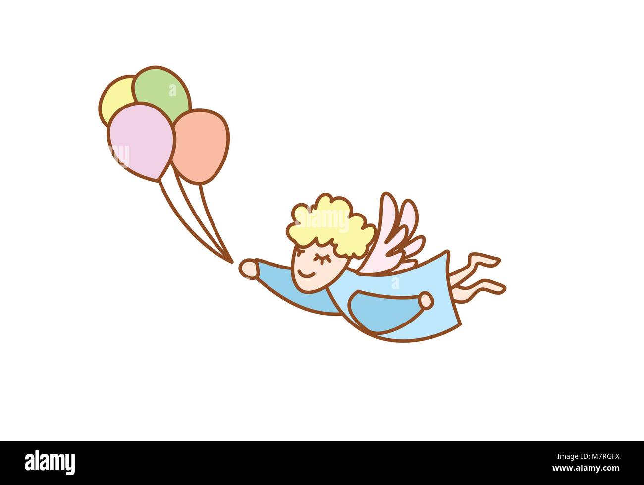 Illustration of flying cartoon angel with balloons Stock Vector Image ...