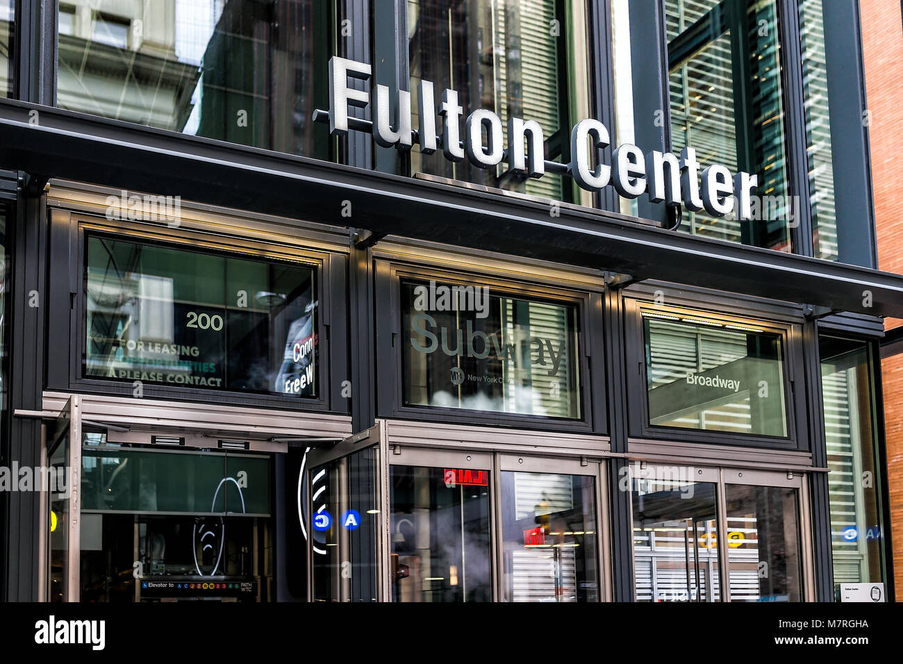 New York City, USA - October 30, 2017: Modern Fulton street NYC Subway ...