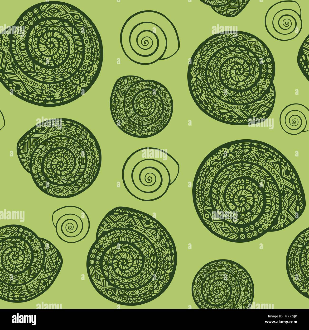 seamless pattern from snails shell on green background Stock Vector ...