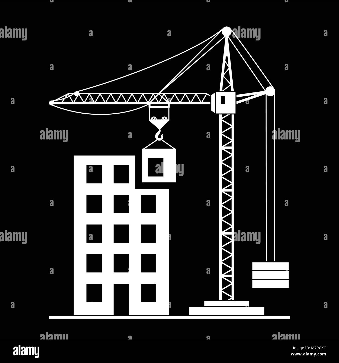 Vector building Construction with Crane on White Background Stock ...