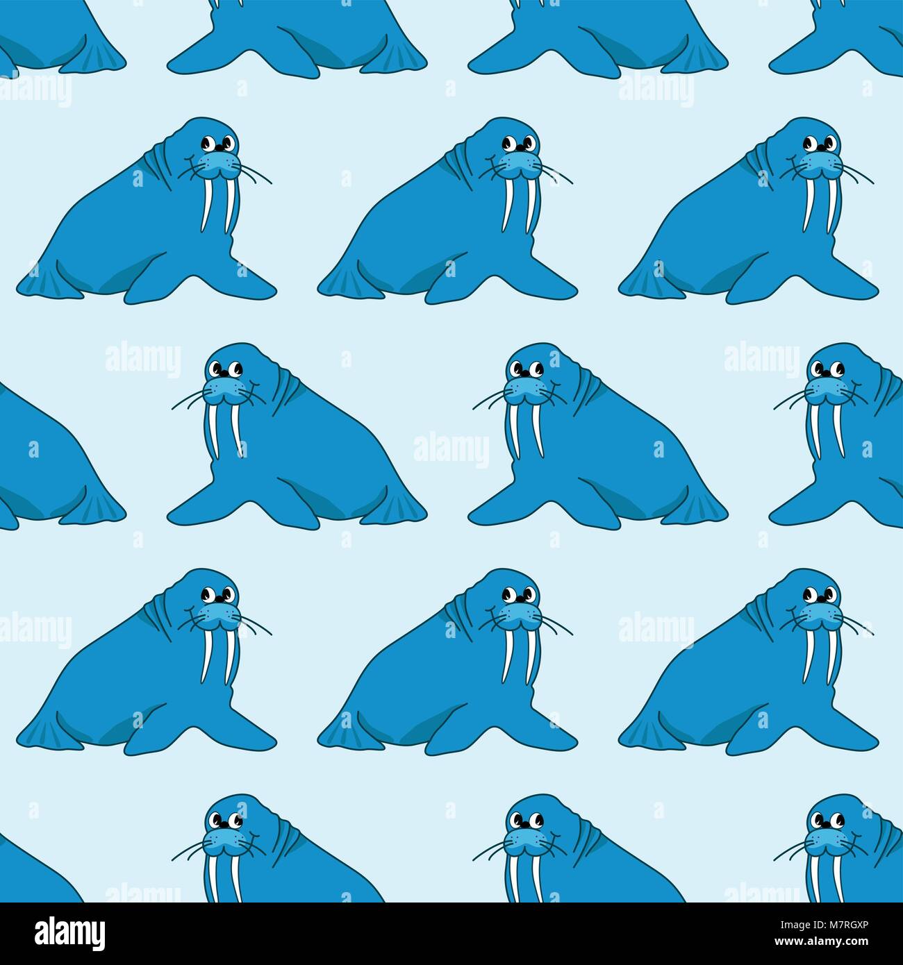 seamless pattern from blue cartoon walruses Stock Vector Image & Art ...