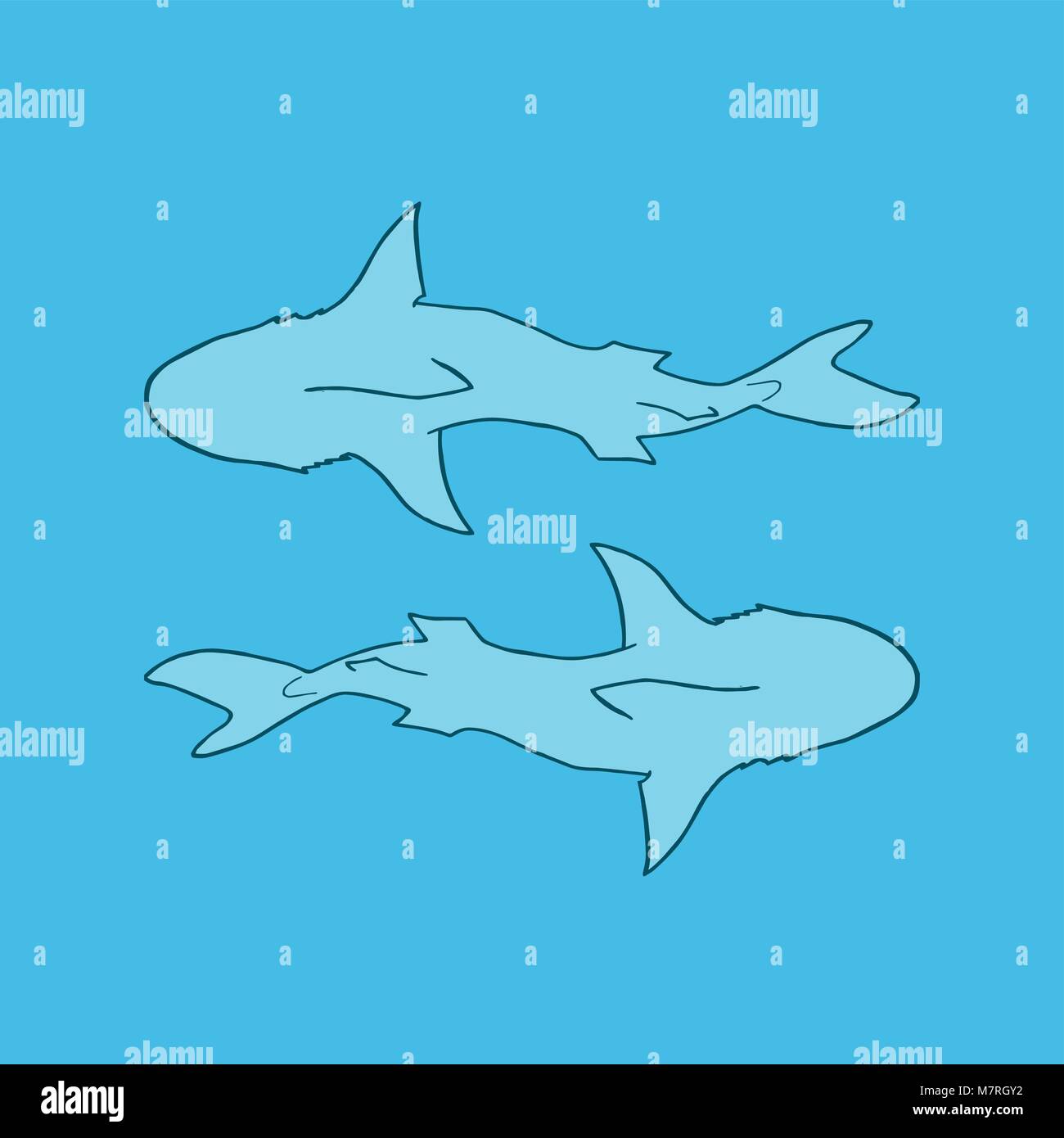 Vector illustration silhouette of two sharks on blue background. Vector ...