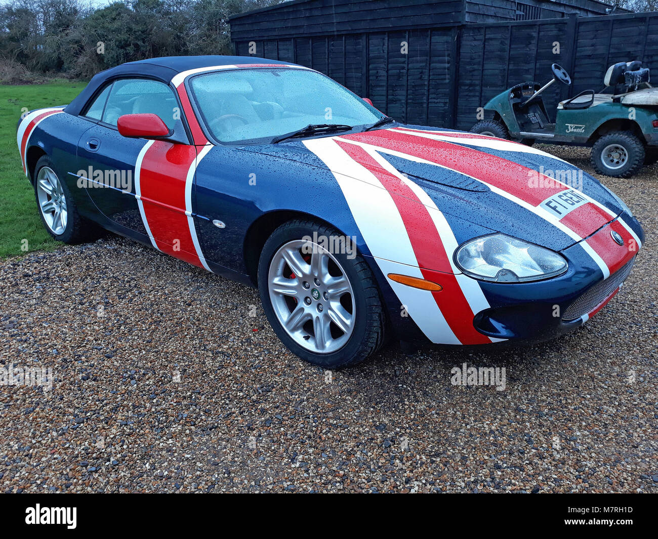 Jaguar XK in UK flag colours Stock Photo - Alamy