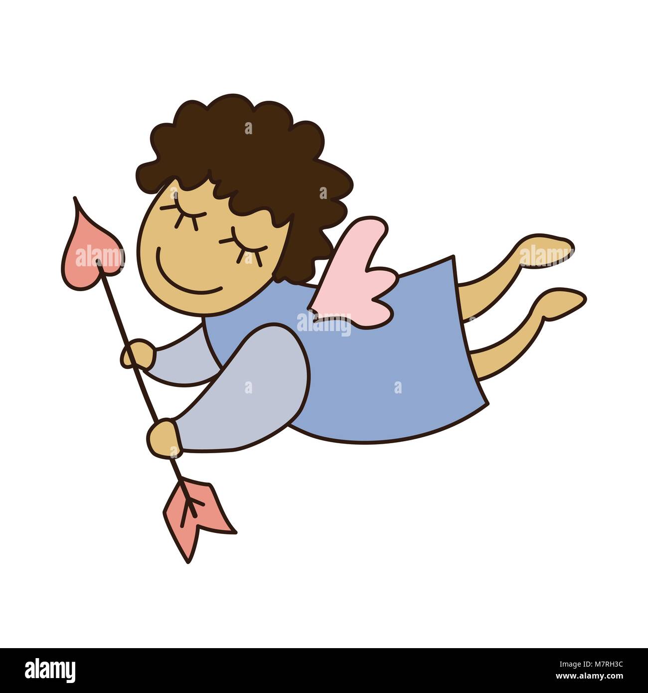 Vector illustration of little cartoon flying angel with arrow-heart ...