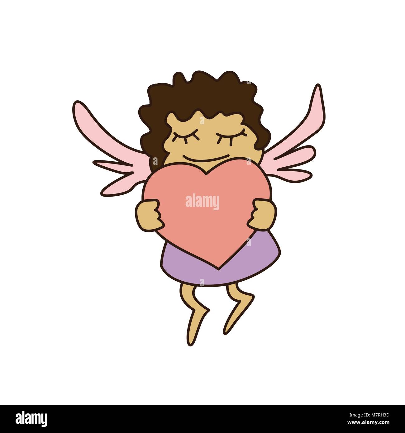 Vector illustration of little cartoon flying angel with heart Stock ...
